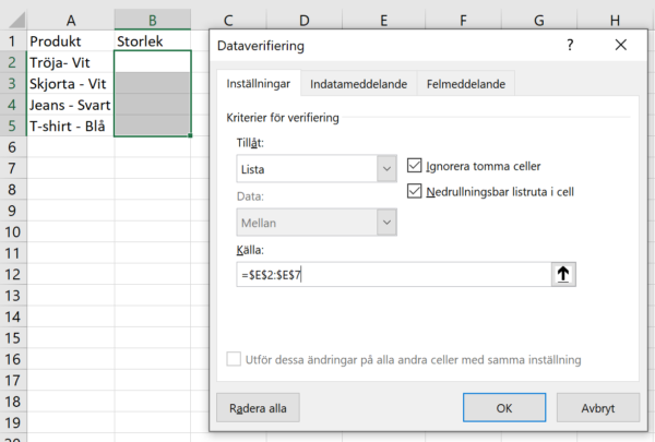 Skapa en drop-down lista i Excel. 3 enkla steg