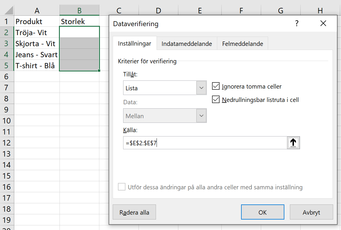 Skapa en drop-down lista i Excel. 3 enkla steg